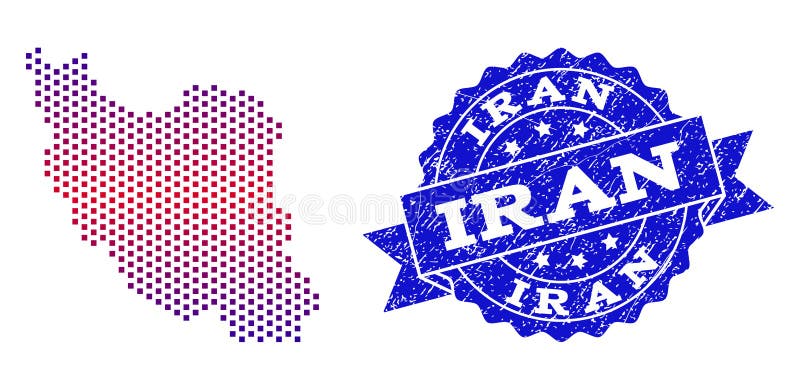 Collage of Gradiented Dotted Map of Iran and Grunged Stamp Stock Vector ...