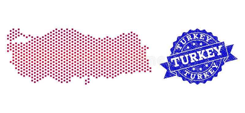 Collage of Gradiented Dotted Map of Turkey and Grunged Stamp Stock ...