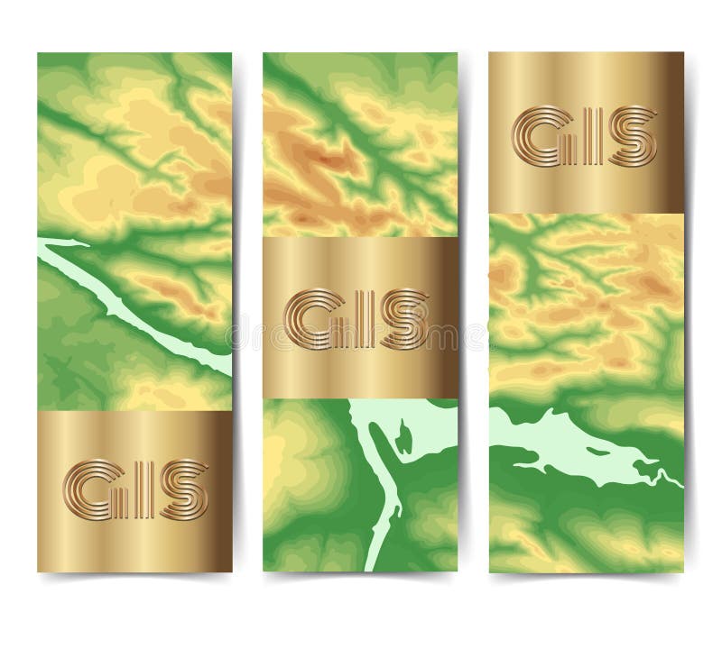 Geographic Information System Banner Set with Topographic Background ...