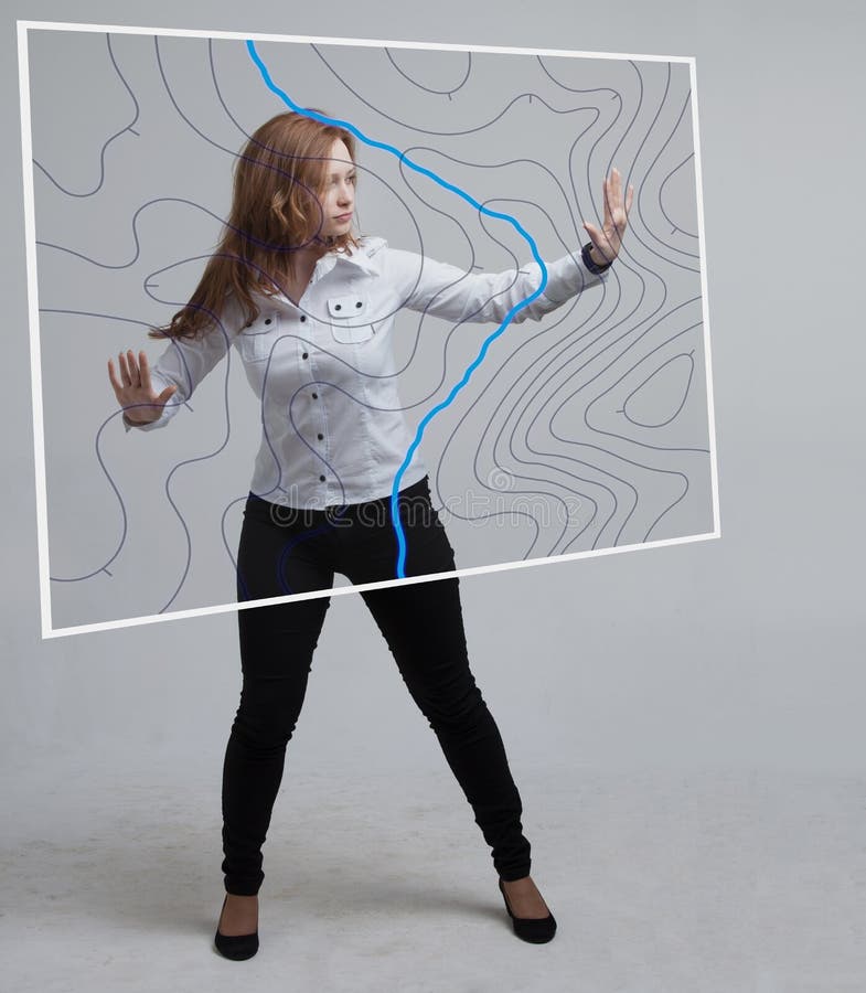 Geographic Information Systems Concept, Woman Scientist Working with ...