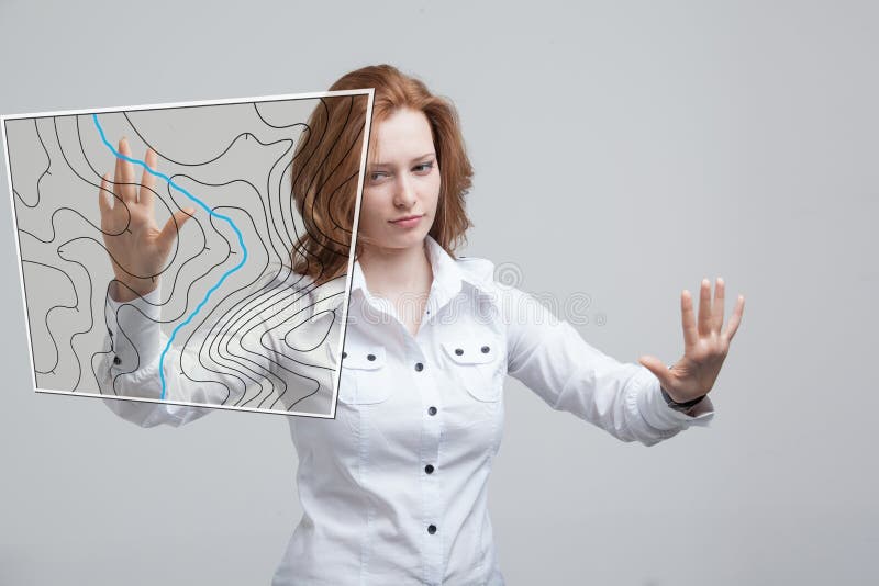 Geographic Information Systems Concept, Woman Scientist Working with ...