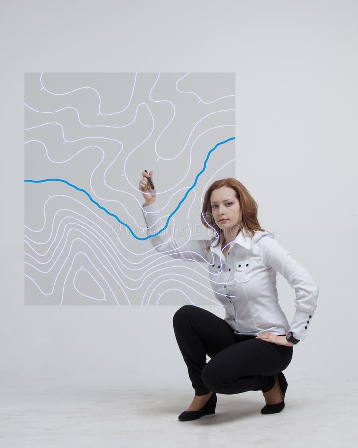 Geographic Information Systems Concept, Woman Scientist Working with ...