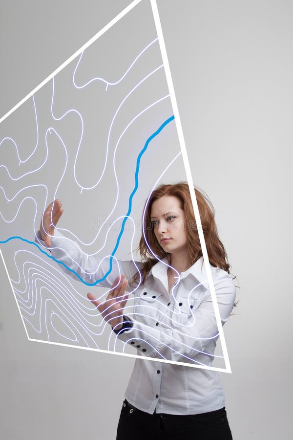 Geographic Information Systems Concept, Woman Scientist Working with ...