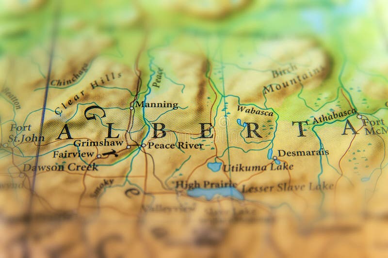 Geographic Map of Canada State Alberta with Important Cities Stock ...