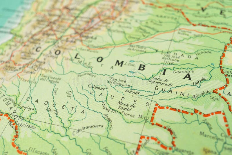 Geographic Map of Columbia Countries with Important Cities Editorial ...