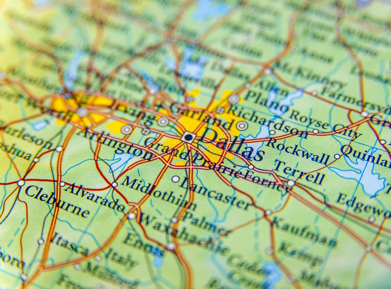 Geographic Map of Dallas Close Stock Photo - Image of black, globe ...