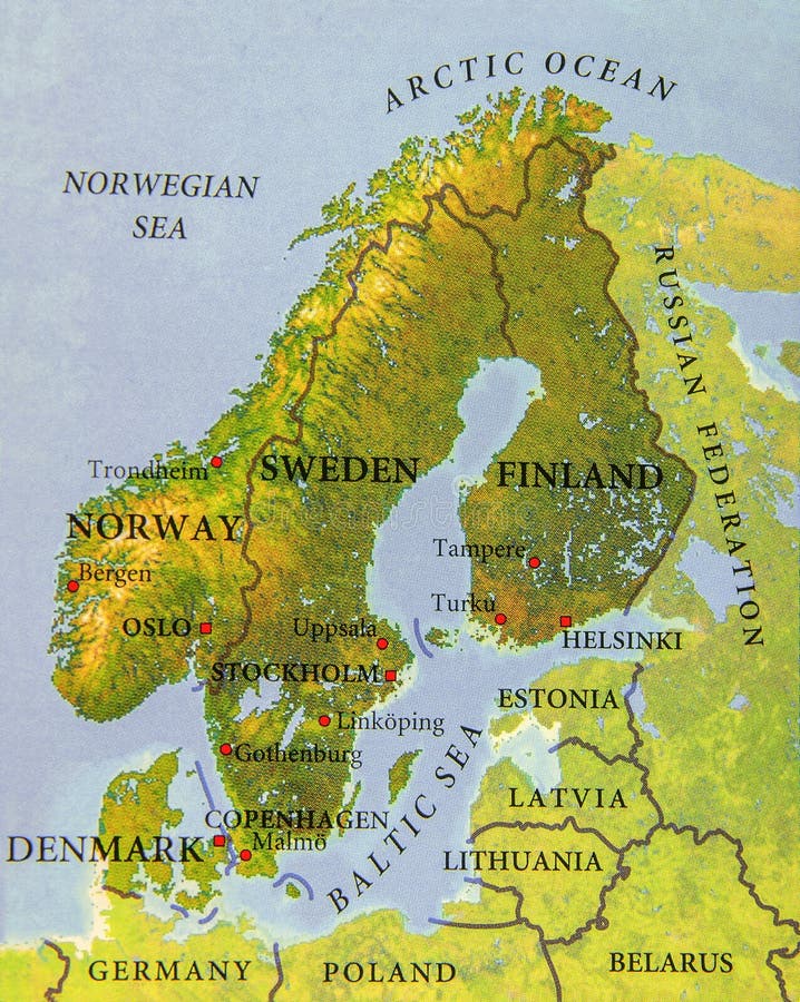 Geographic Map of European Scandinavian Part Close Stock Image - Image ...