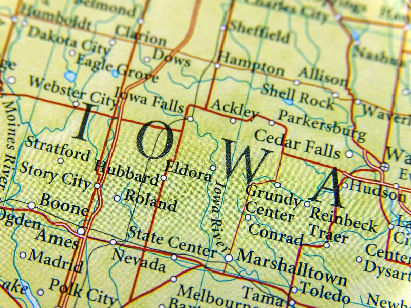 Geographic Map of Iowa Close Stock Photo - Image of graphic, globe ...