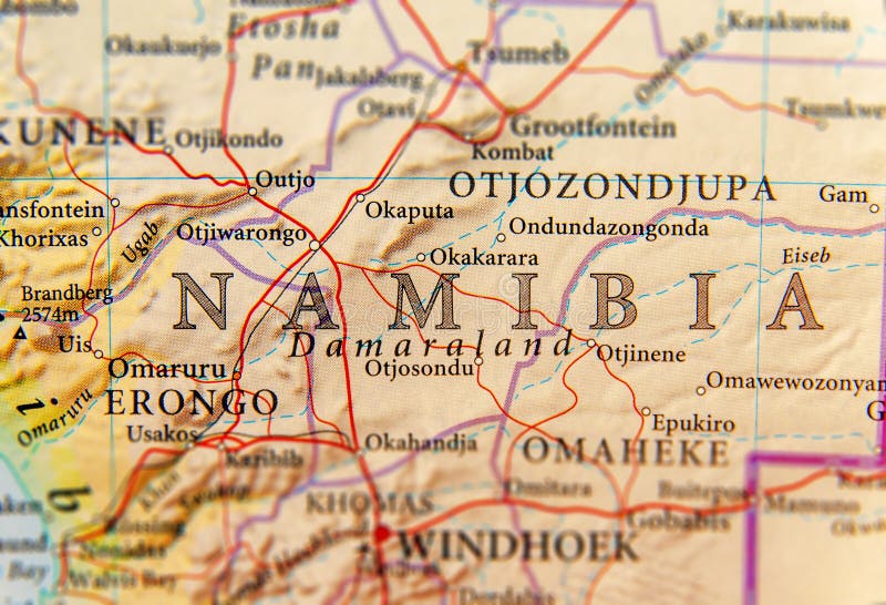 Geographic Map of Namibia with Important Cities Stock Image - Image of ...