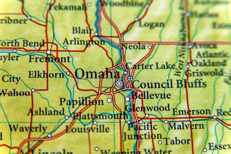 Geographic Map of Omaha Close Stock Photo - Image of city, earth: 97686512