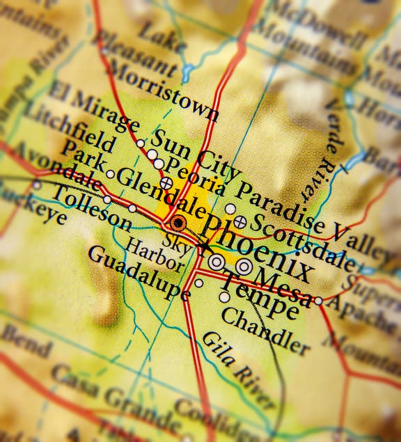 Geographic Map of Phoenix City Close Stock Image - Image of great ...