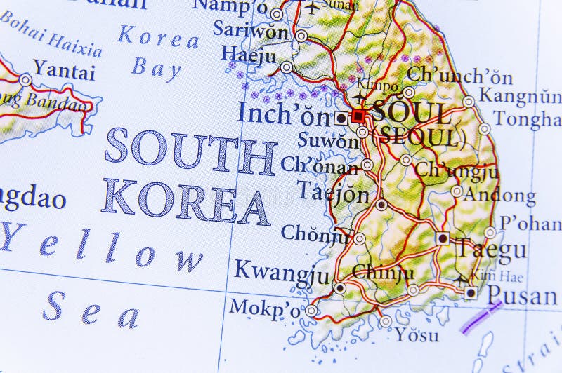 Geographic Map of South Korea with Important Cities Stock Photo - Image ...