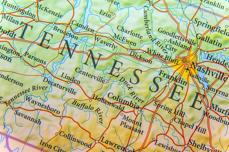 Geographic Map of Tennessee Close Stock Photo - Image of close ...