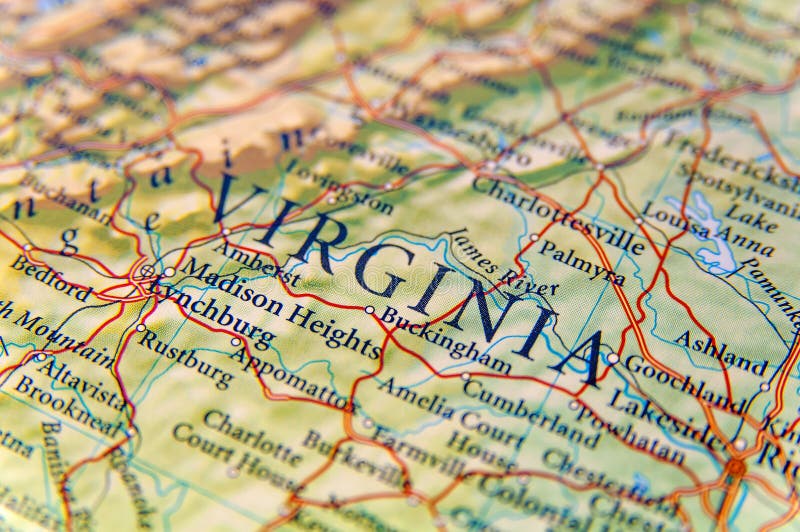 Geographic Map of Virginia Close Stock Image - Image of yellow, blue ...