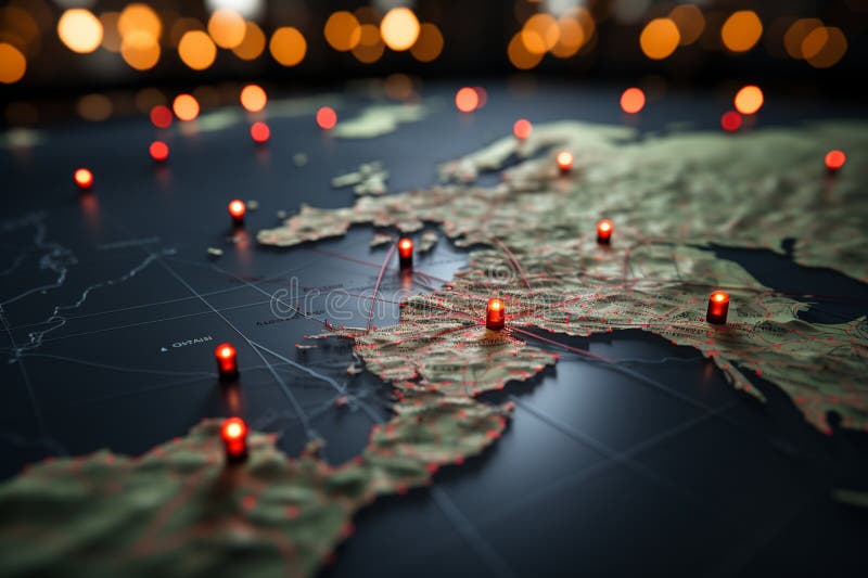 Geographic Reference, Red Pin Indicating a Location on World Map Stock ...