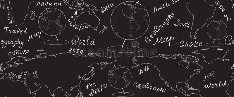 Geographic Vector Seamless Pattern with World Map and Globes ...