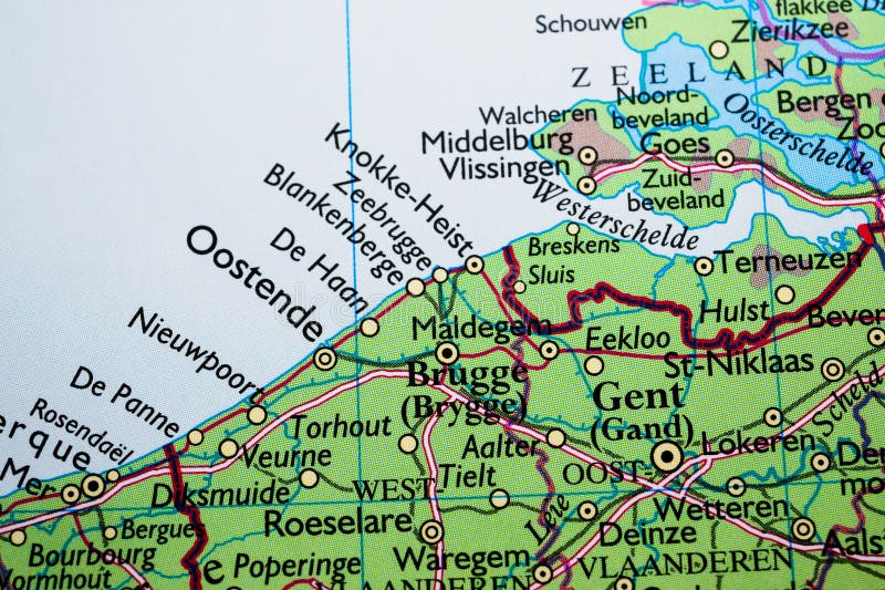 Geographical Map Highlighting Brugge and Gent Belgium.. Stock Photo ...