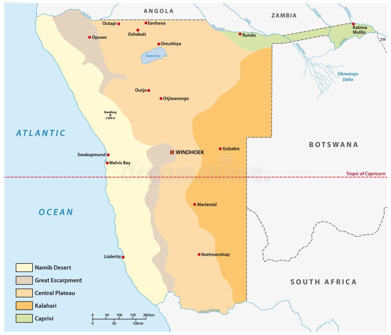 Geographical Vector Map of the Five Natural Areas of Namibia Stock ...