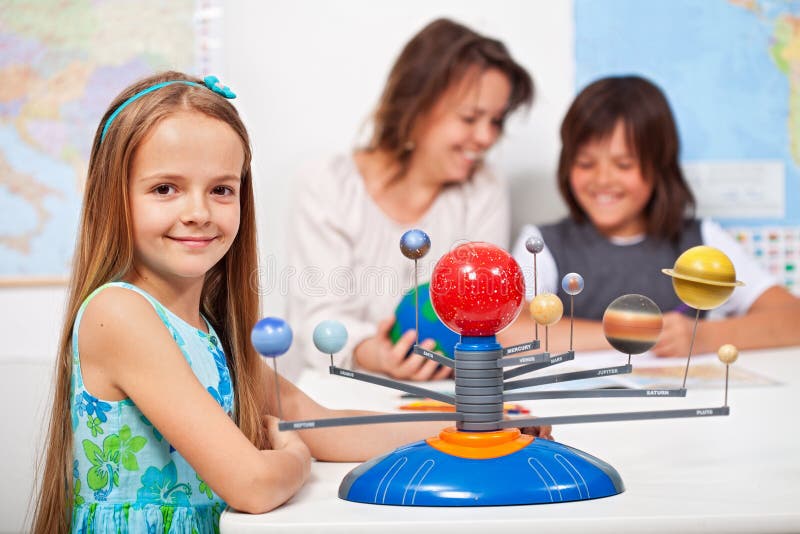 Kids with a Scale Model Planetary System in Science Class Stock Image ...