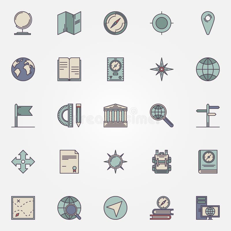 Geography flat icon set stock vector. Illustration of location - 61990568