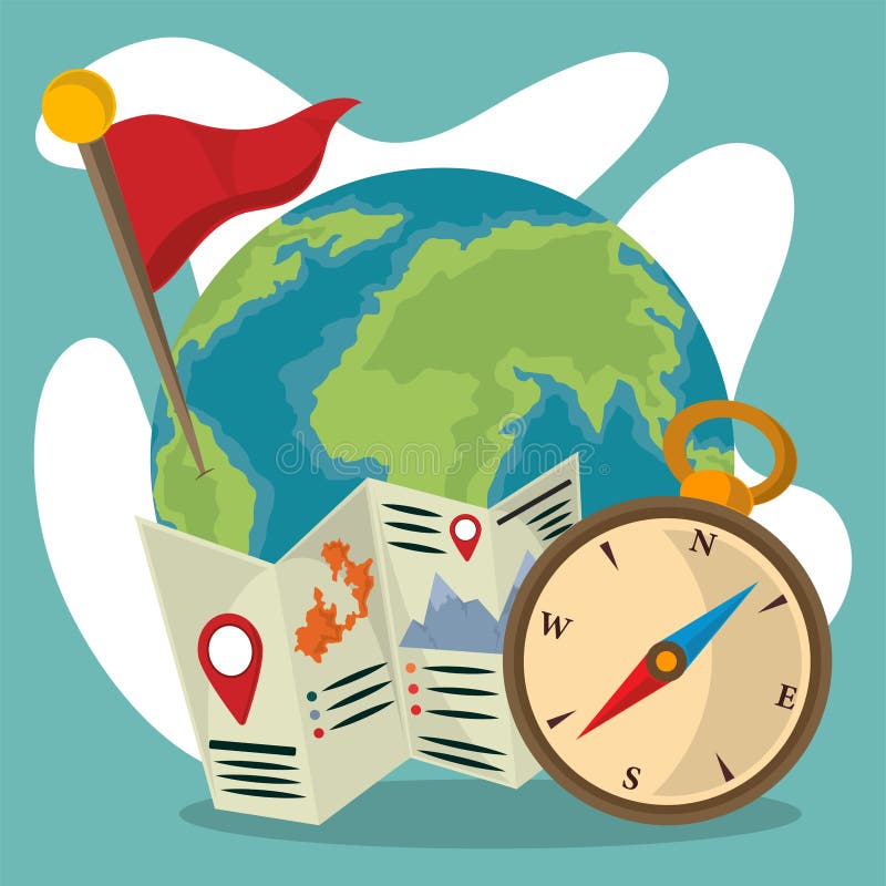 Geography Globe Compass and Map Stock Vector - Illustration of ...