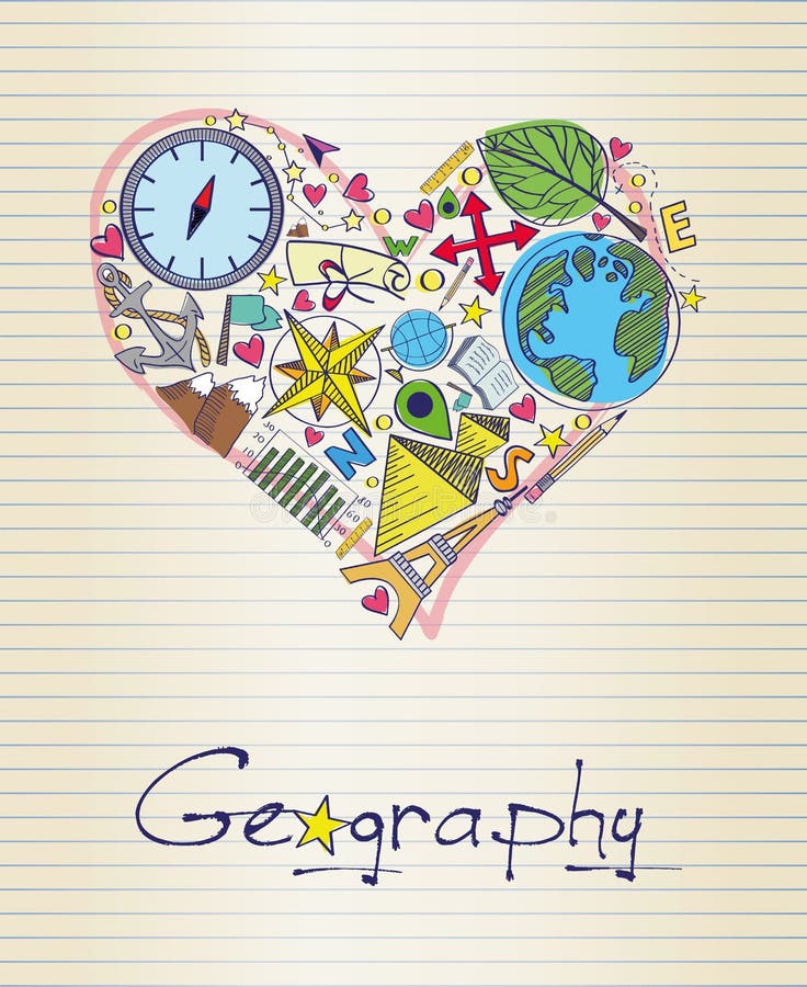 Geography in Shape of Heart Stock Vector - Illustration of circle ...