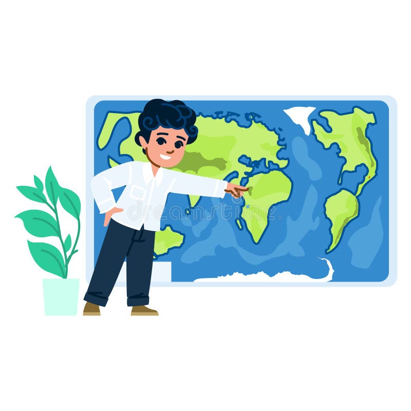 Geography Student Pointing at World Map during Lesson Stock Vector ...