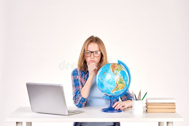 Geography student stock image. Image of female, pensive - 97752037