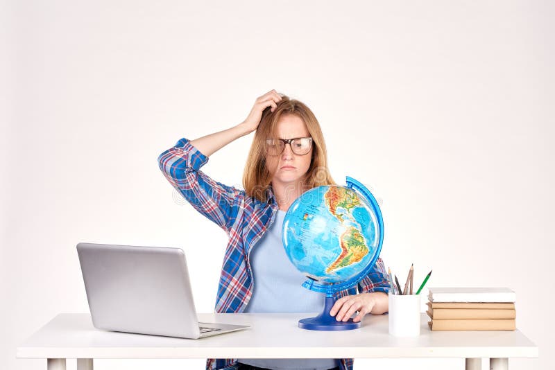 Geography student stock image. Image of scratching, eyeglasses - 97752103