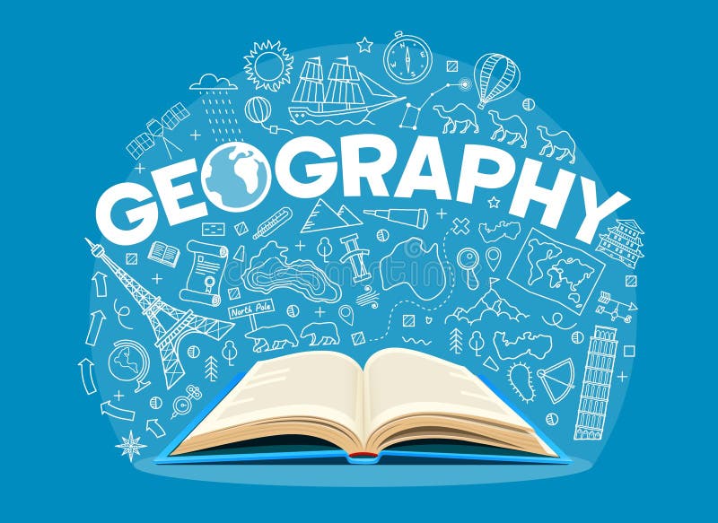 Geography Textbook, Outline School Science Symbols Stock Illustration ...