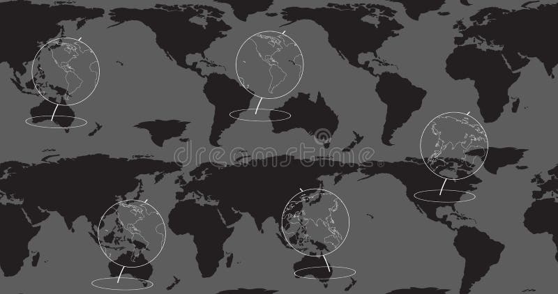Geography Vector Seamless Pattern with World Map and Handwritten Globes ...
