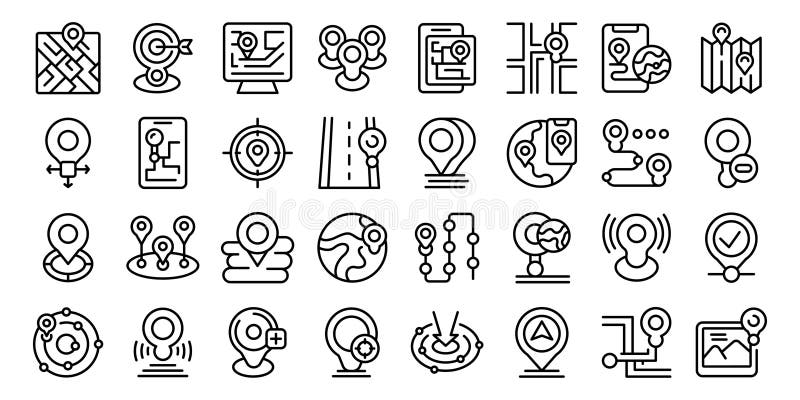 Geolocation Icons Set Outline Vector. Gps Pin Stock Vector ...