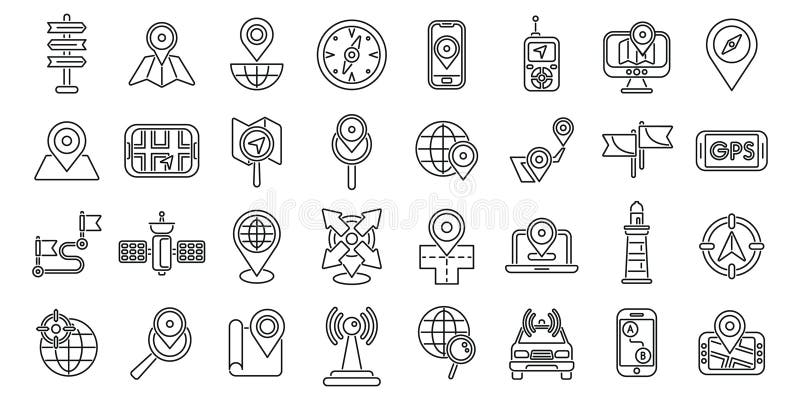 Geolocation Icons Set Outline Vector. Pin Map Location Stock Vector ...