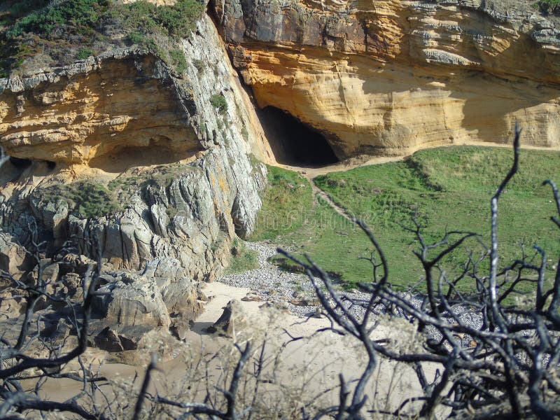 Geological Fault on the Moray Firth Coastline Created Cave Stock Image ...