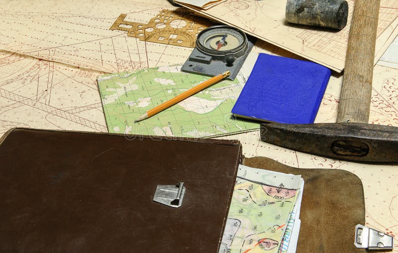 Geological Fieldwork Tools - Field Vintage Geology Concept Stock Image ...