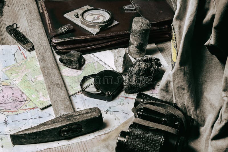 Geological Fieldwork Tools - Field Vintage Geology Concept Stock Photo ...