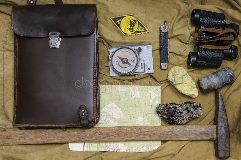 Geological Fieldwork Tools - Field Vintage Geology Concept Stock Photo ...