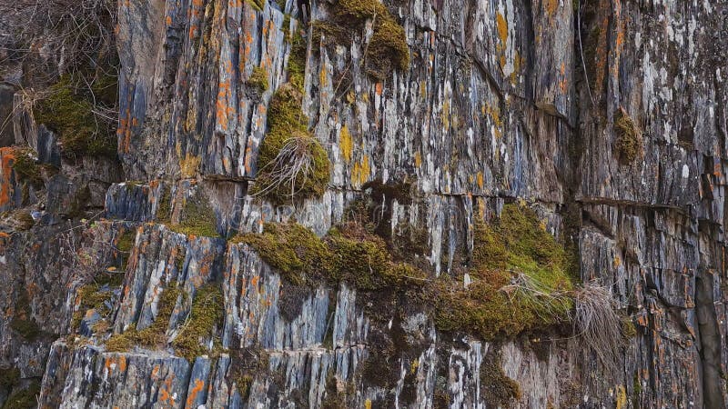 Geological Rock Formation with Vertical Structure and Moss Covered ...