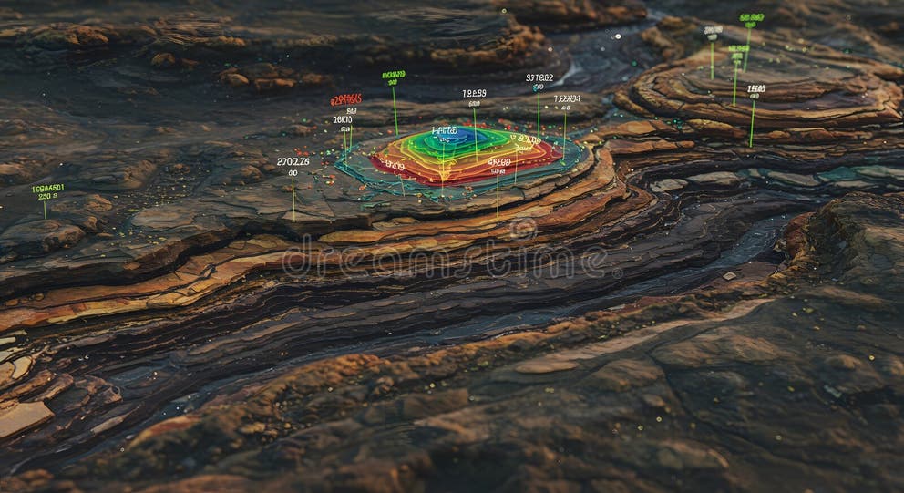 Geological Survey 3D Rendering: Multicolored Rock Layers and Data ...