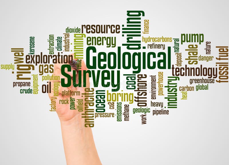 Geological Survey Word Cloud Hand Sphere Concept Stock Image - Image of ...