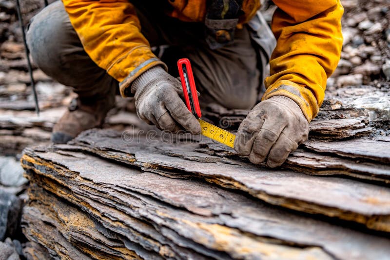 Geologist Measuring Rock Layers in a Quarry during Daylight Hours To ...