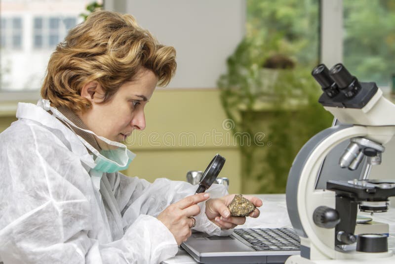 Geologist Researcher Working Stock Image - Image of glass, paleontology ...
