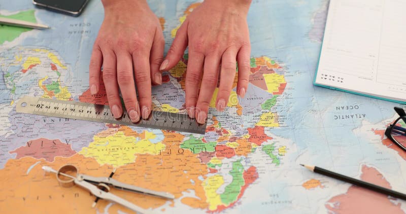 Geologist with Ruler on World Map Stock Footage - Video of location ...