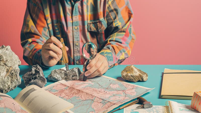 A Geologist is Studying Colorful Rocks on a Map AIGZ01 Stock Image ...