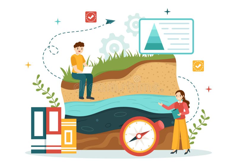Geologist Vector Illustration with Soil Analysis and Features of the ...