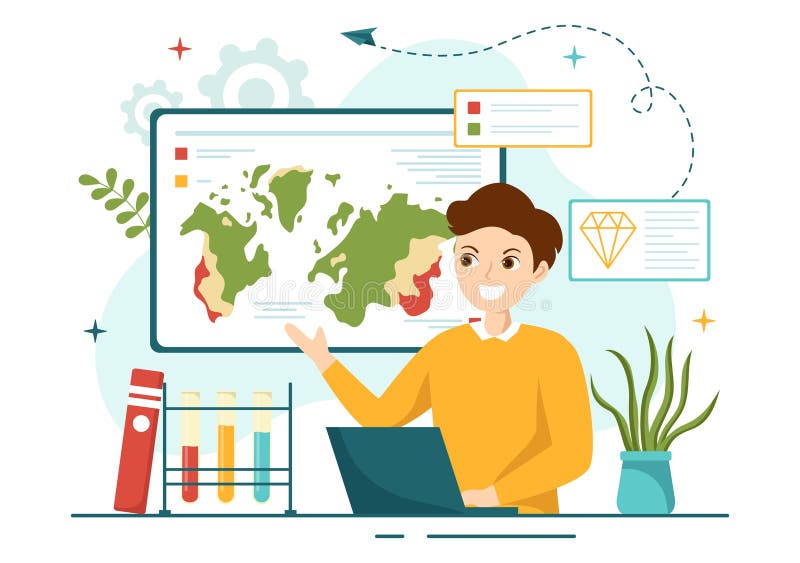 Geologist Vector Illustration with Soil Analysis and Features of the ...