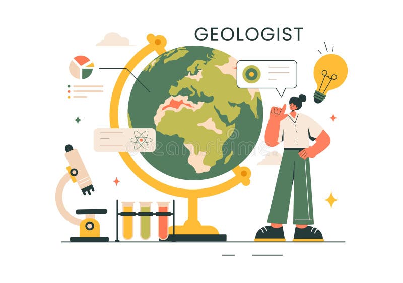 Geologist Vector Illustration with Soil Analysis and Features of the ...