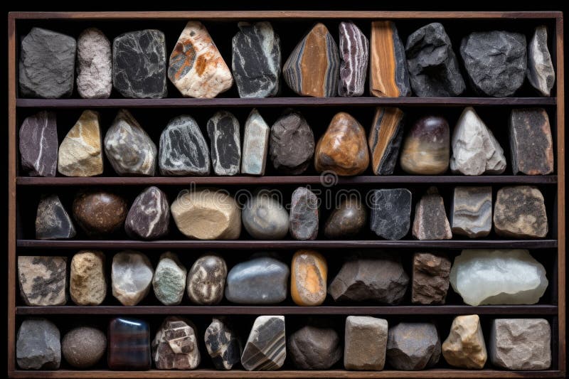 Geology Rock Collection Neatly Arranged in a Box Stock Image - Image of ...