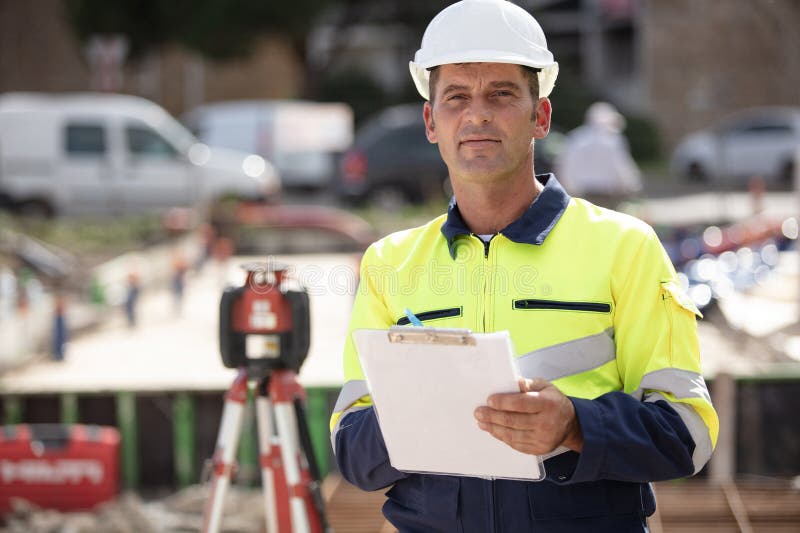 Geometer Posing at Construction Site Stock Photo - Image of view ...