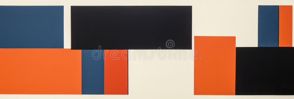 Geometric Abstract Art with Black, Blue, and Orange Rectangles on White ...